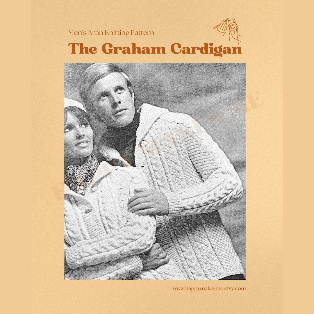 Knitting Pattern Graham Cardigan Cable Knit Vintage 1970's Men's PDF ...