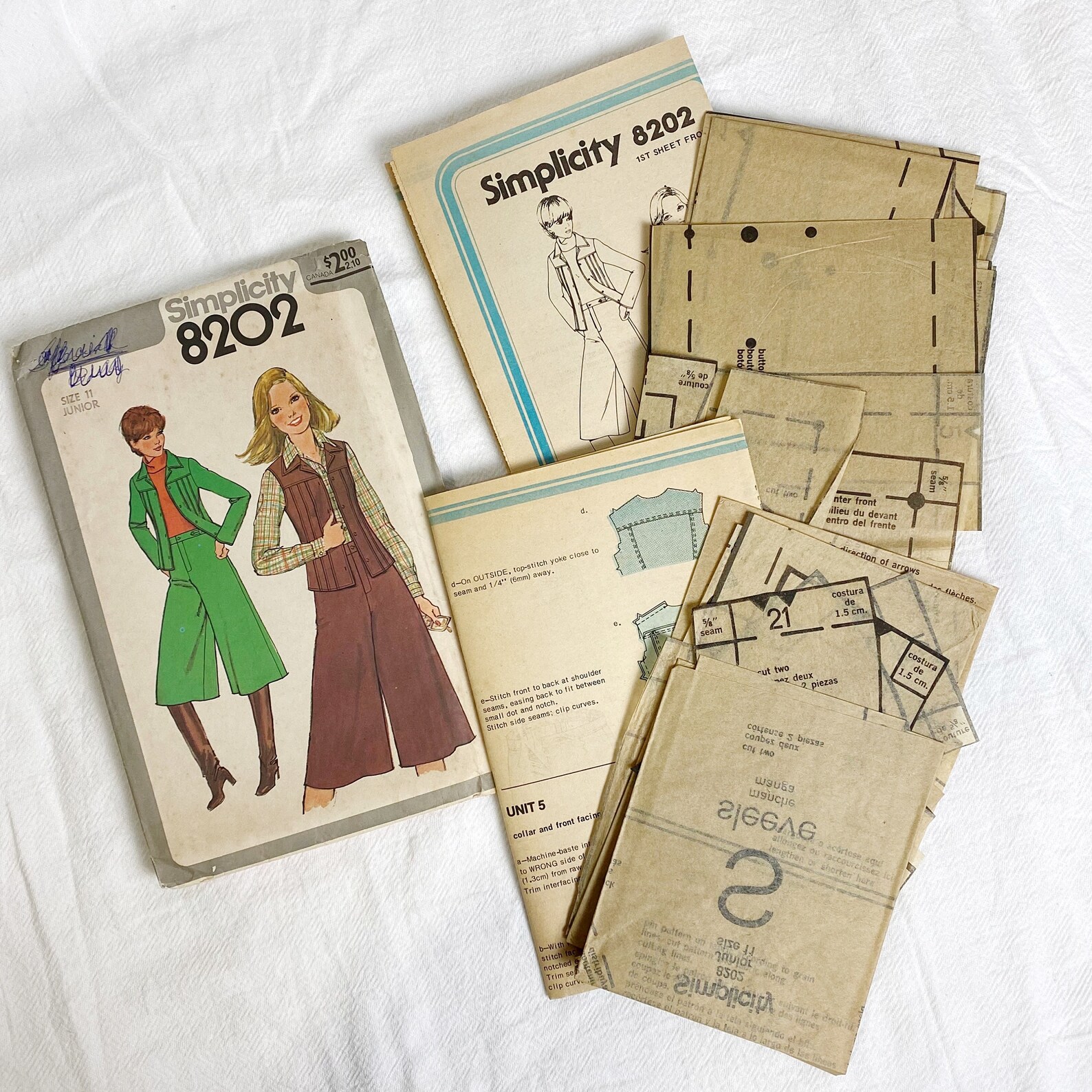 Vintage Ca. 1977 Simplicity 8202 Gaucho & Unlined Jacket or Vest Sewing ...