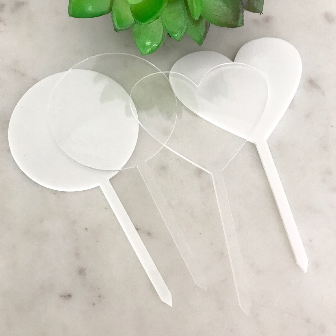 Cake Topper Blank - 6 Pack- Acrylic - Round / Heart - Clear / Black ...