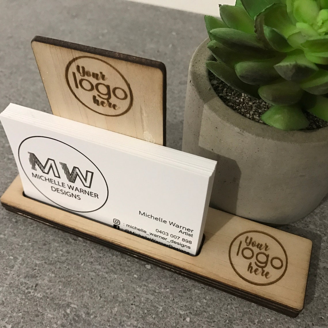 Personalised Business Card Holder Wooden Engraved Logo | Etsy