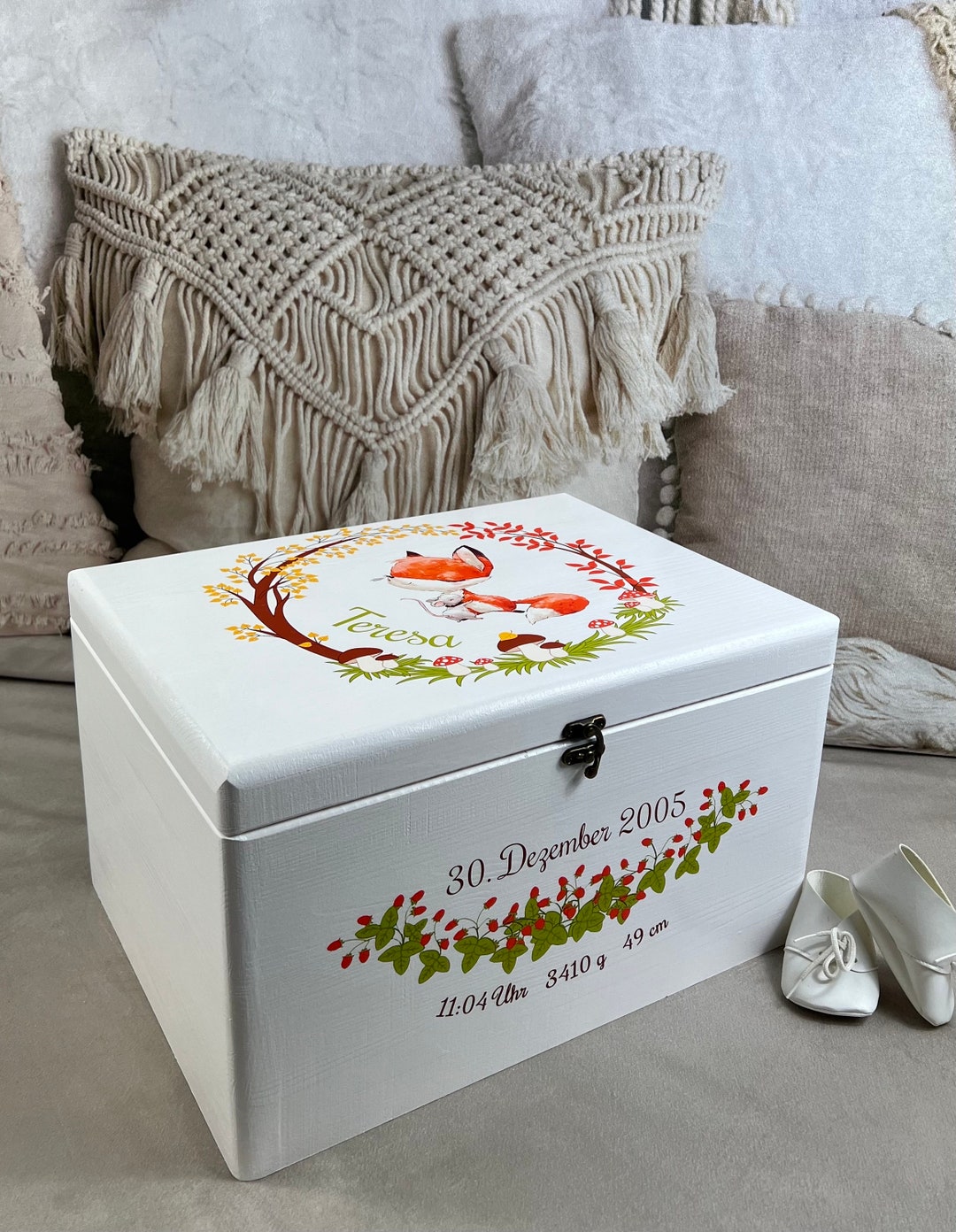 Memory Box, White, Memory Box With Name, Personalized, Baby Gift, Fox ...