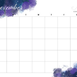 Editable Calendar Galaxy Art Zodiac Calendar No Dates - Etsy