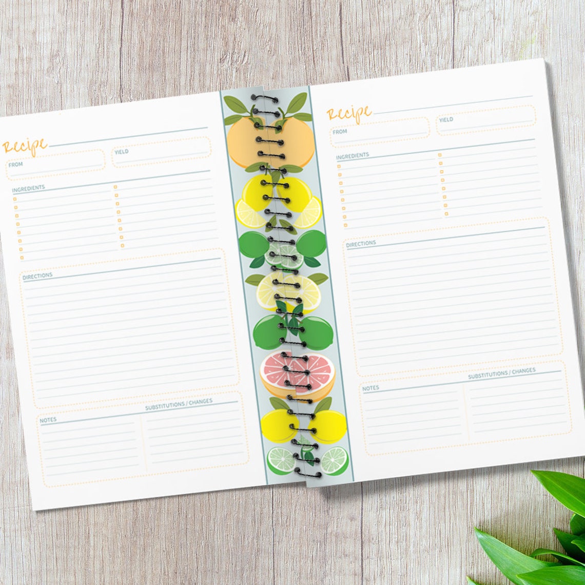 Printable Citrus Themed Recipe Insert Page Editable Text Recipe Binder ...