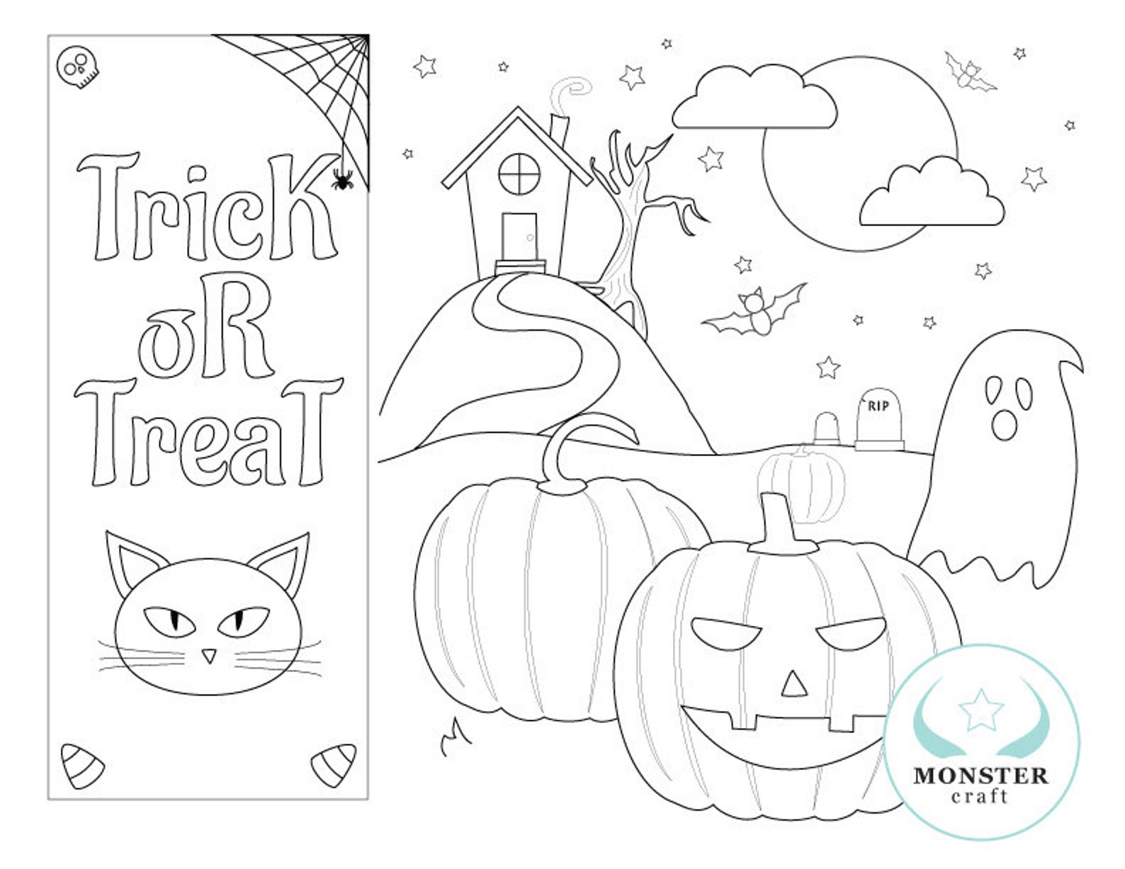 Spooky Halloween Coloring Page | Scary | Pumpkin Scene | Digital ...