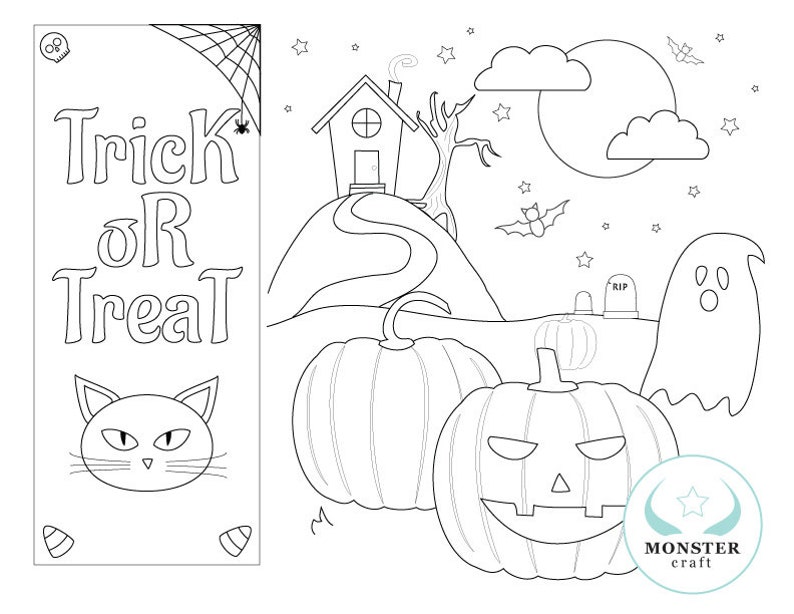 Spooky Halloween Coloring Page | Scary | Pumpkin Scene | Digital ...