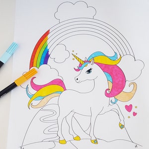 Printable Unicorn and Rainbow Coloring Page | Fantasy | Digital ...