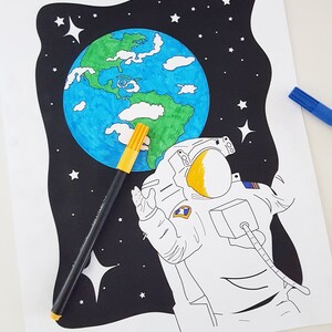 Printable Astronaut Space Scene Featuring Planet Earth | Outer Space ...