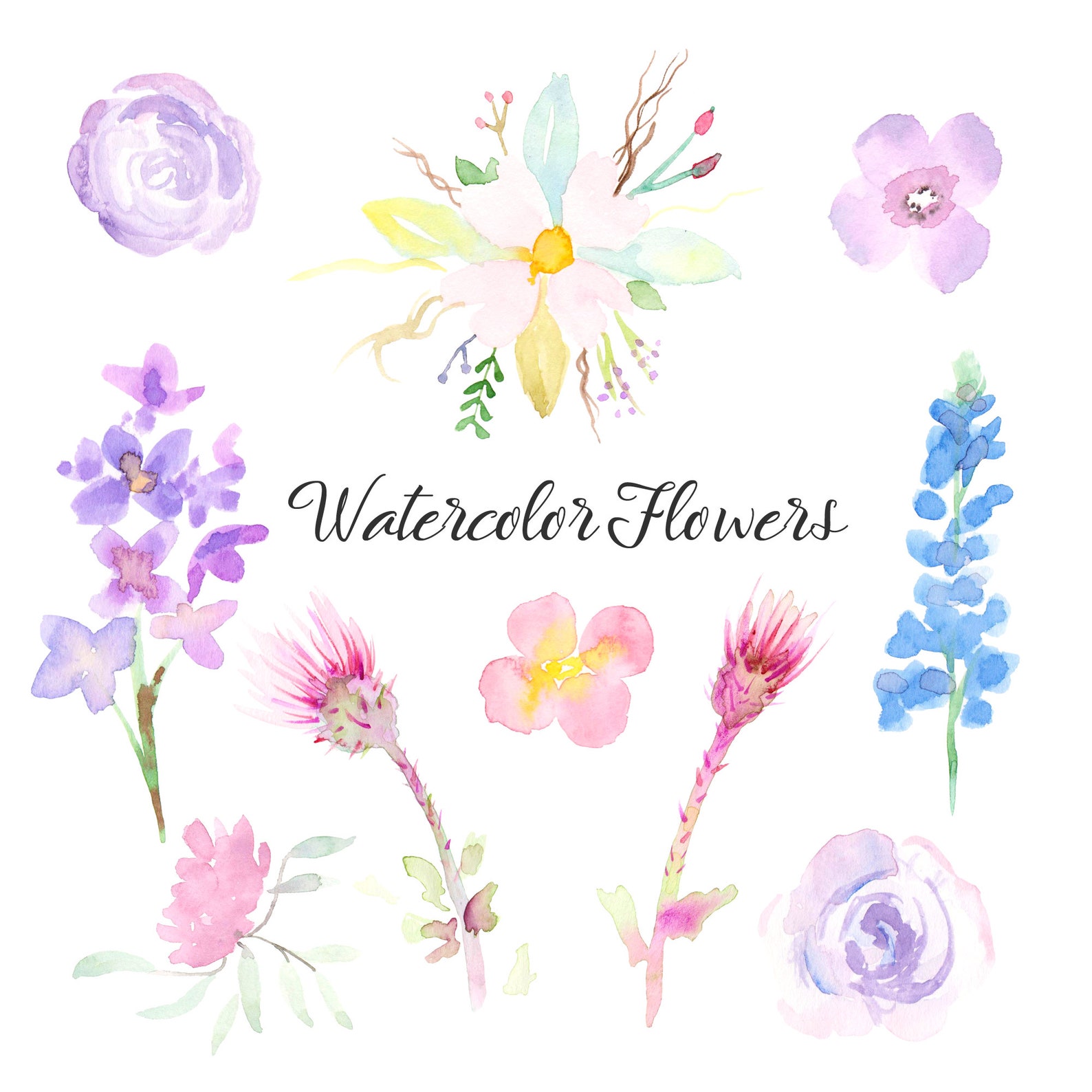 Instant Download | Hand Painted Watercolor Flowers | Floral Clip Art ...