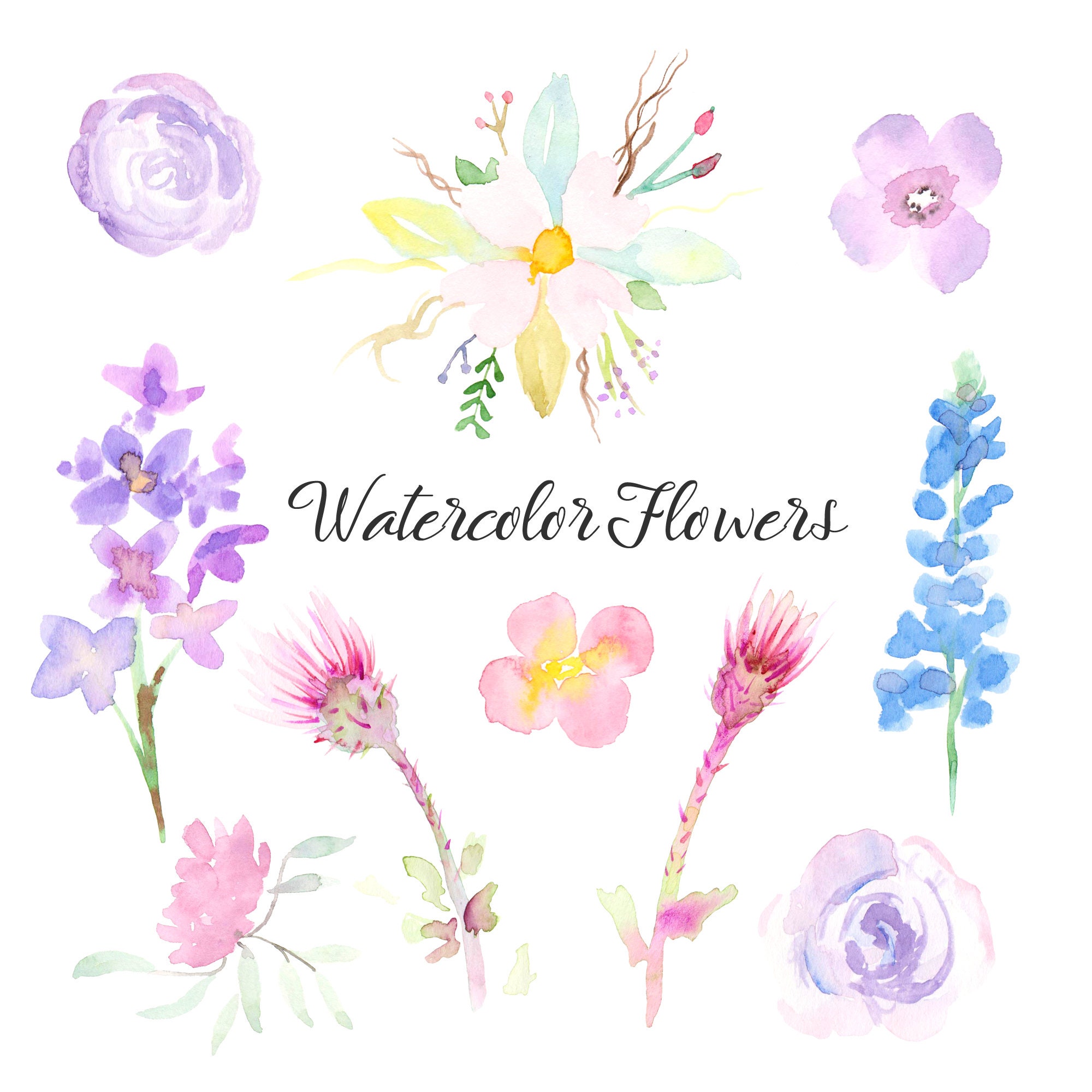 Instant Download | Hand Painted Watercolor Flowers | Floral Clip Art ...