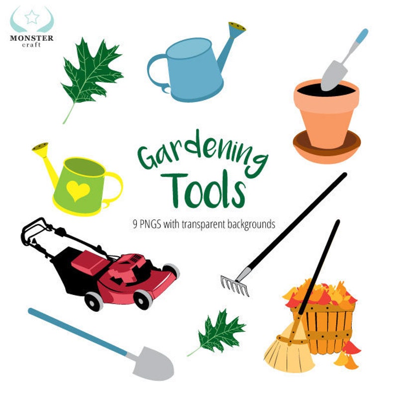 Clip Art Gardening Tools | 9 Garden Clip Art Pngs | Digital Download - Etsy