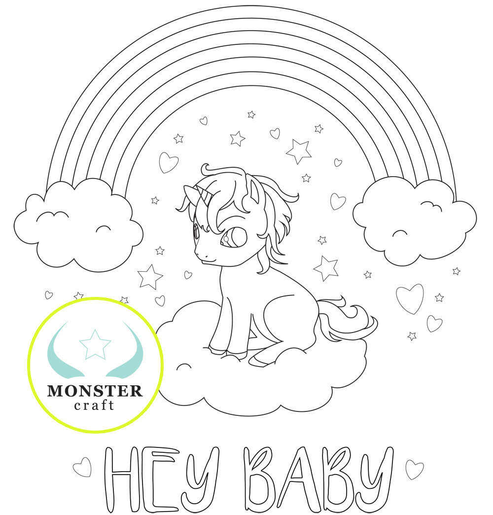 Printable Baby Unicorn Rainbow Coloring Page | Fantasy | Digital ...