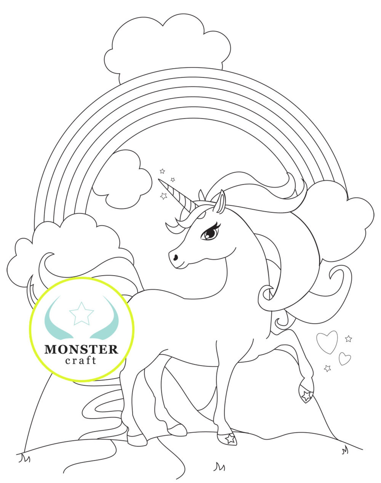 Printable Unicorn and Rainbow Coloring Page | Fantasy | Digital ...