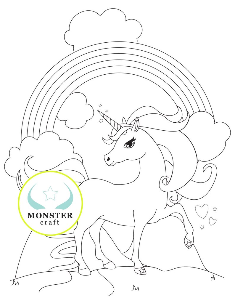 Printable Unicorn and Rainbow Coloring Page | Fantasy | Digital ...
