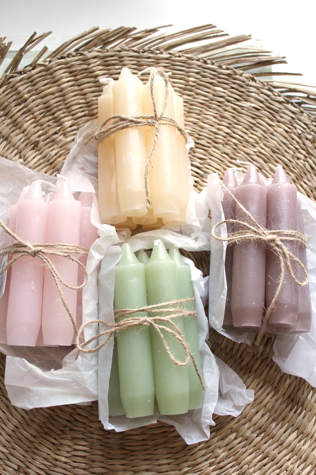 Bunch of 7 Candles Bunch of 7 Candles Colored H 11 Cm Cream Pink Green ...