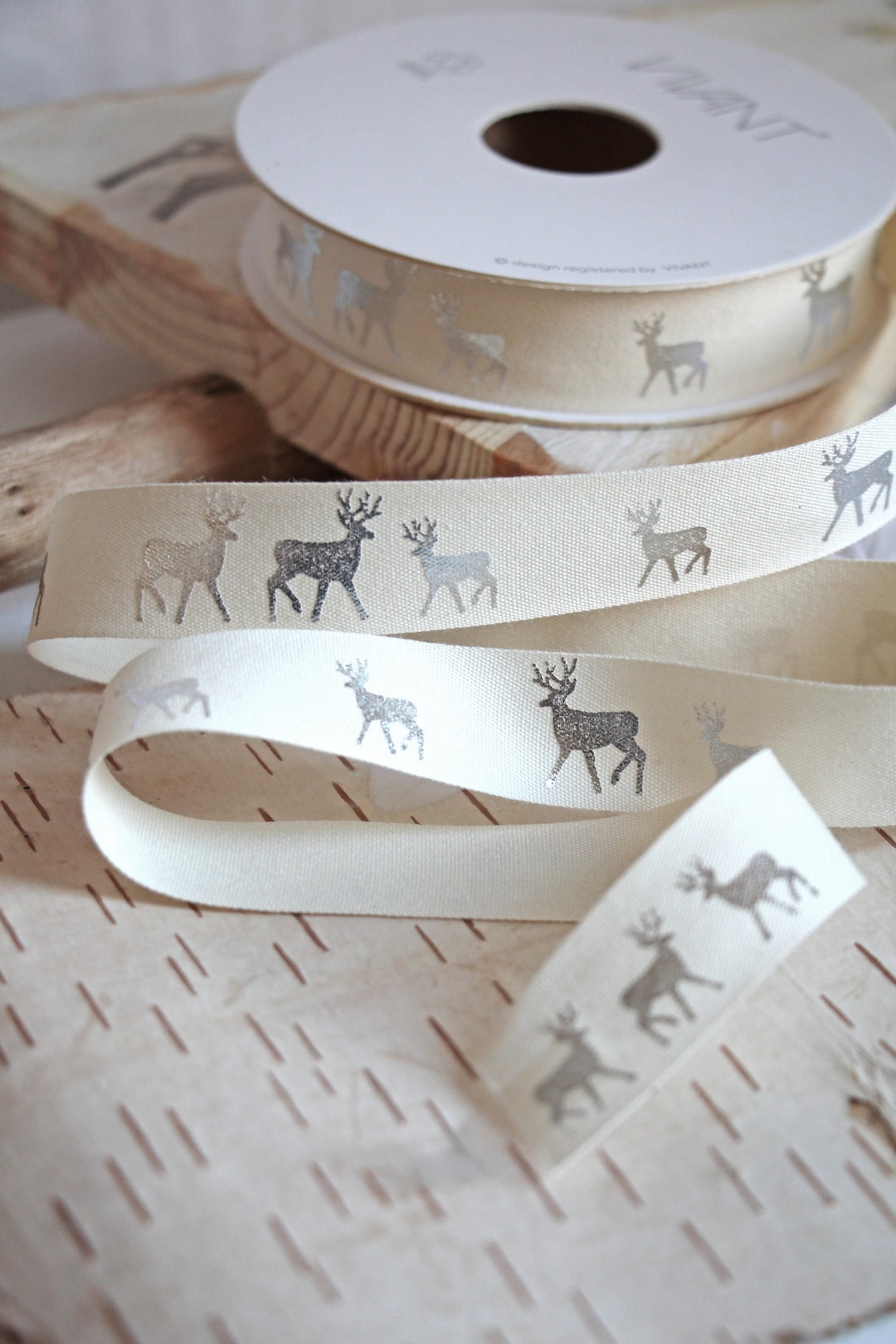 Reindeer Ribbon VIVANT CERVO Scandinavian Christmas Ivory Silver 2 Cm ...