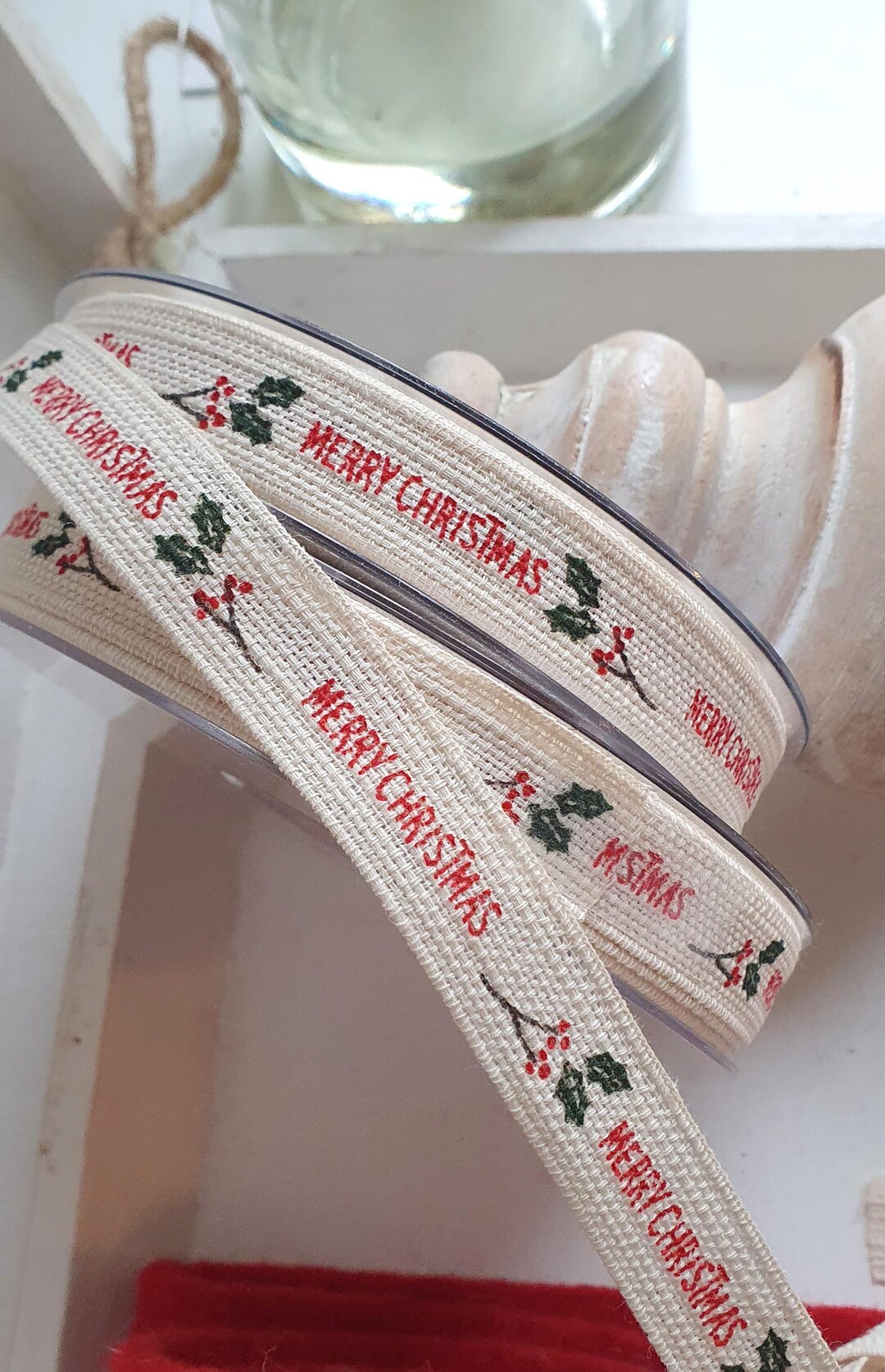 1eur/meter 2 M CHRISTMAS EVE Merry Christmas Cream Ilex Christmas 15 Mm ...