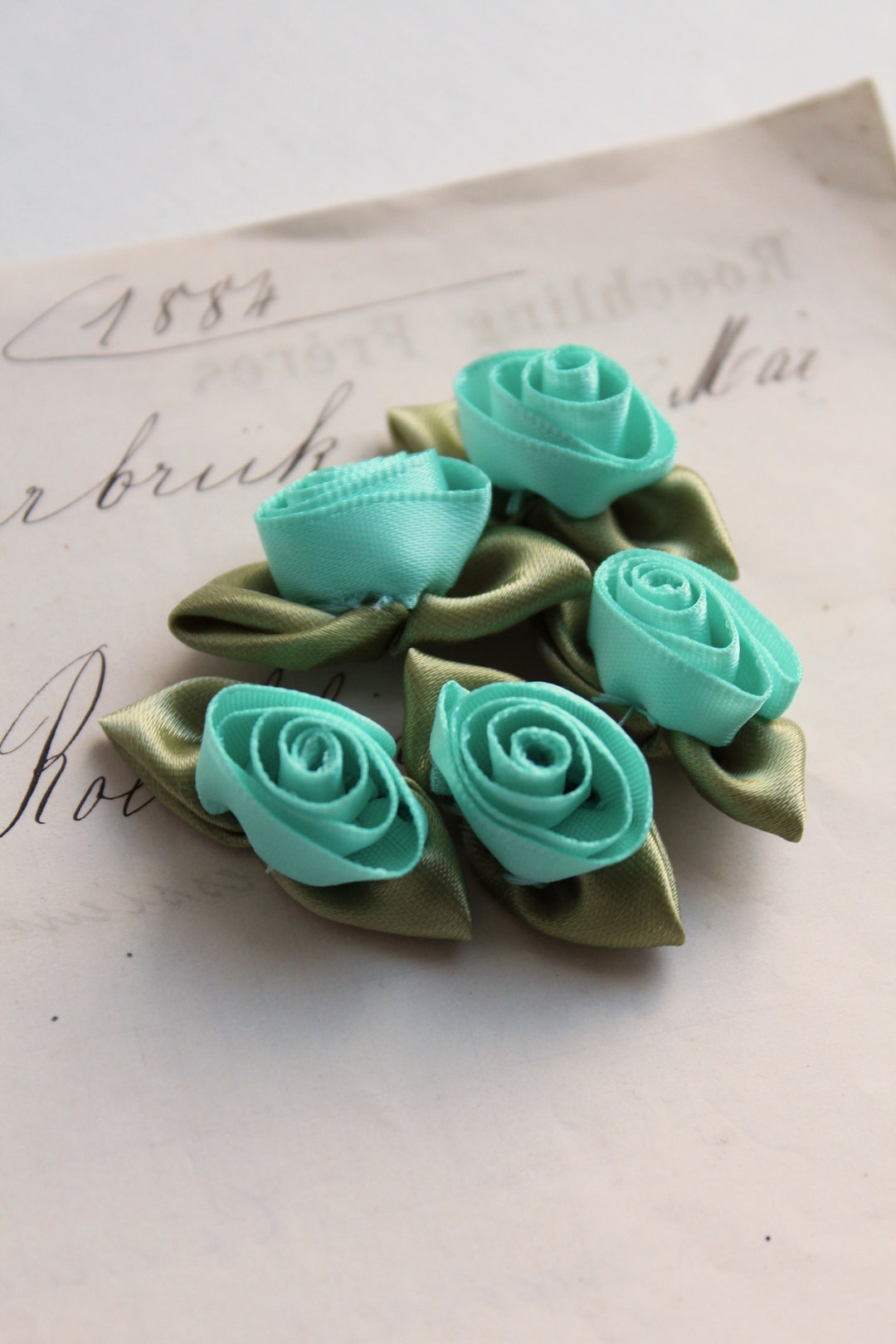 0.35Eur/pc 5 rosas de raso grandes rosas de raso turquesa aguamarina ...