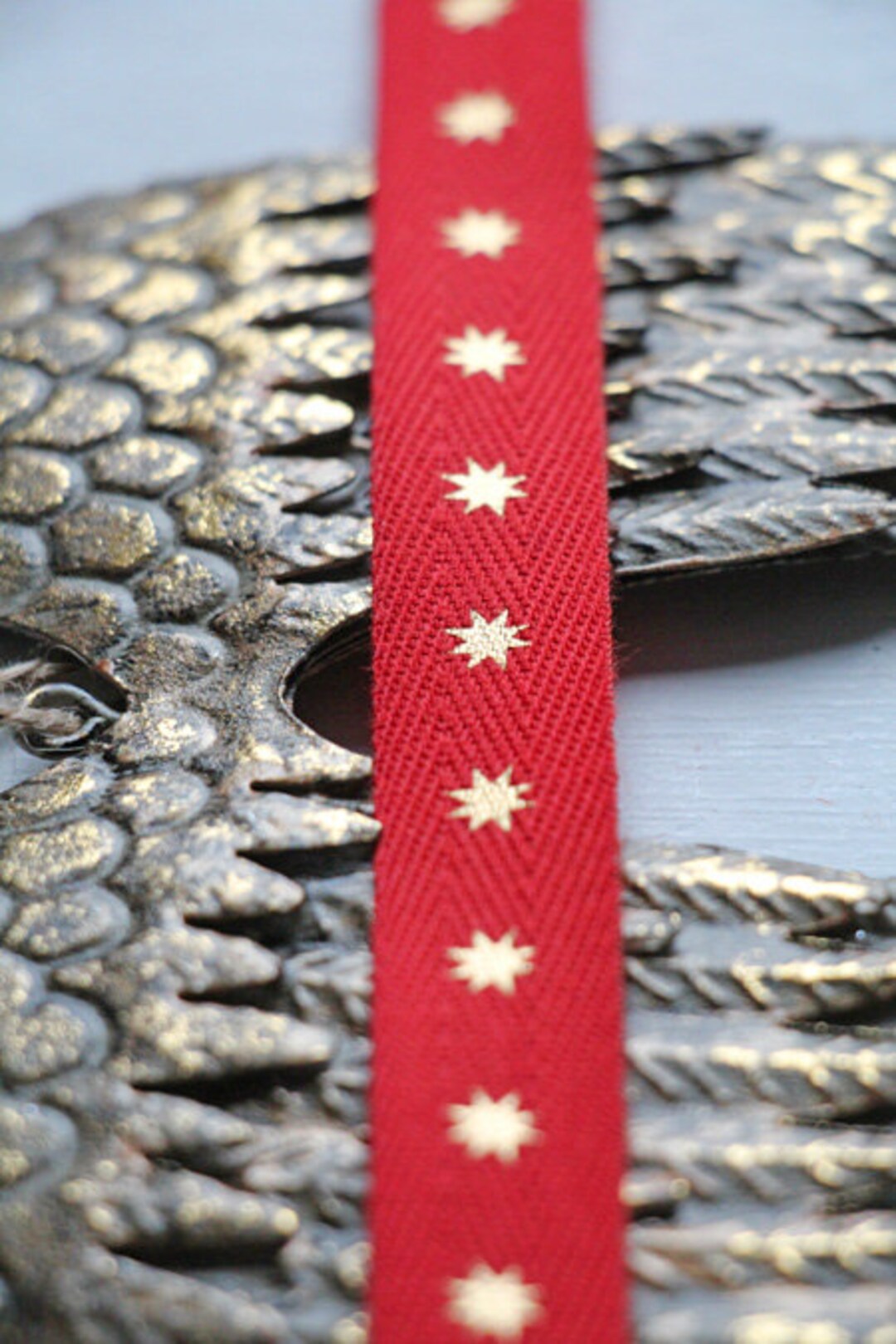0.50eur/meter Magical Christmas Ribbon Stars Oslo 16 Mm 3 M Red Gold ...