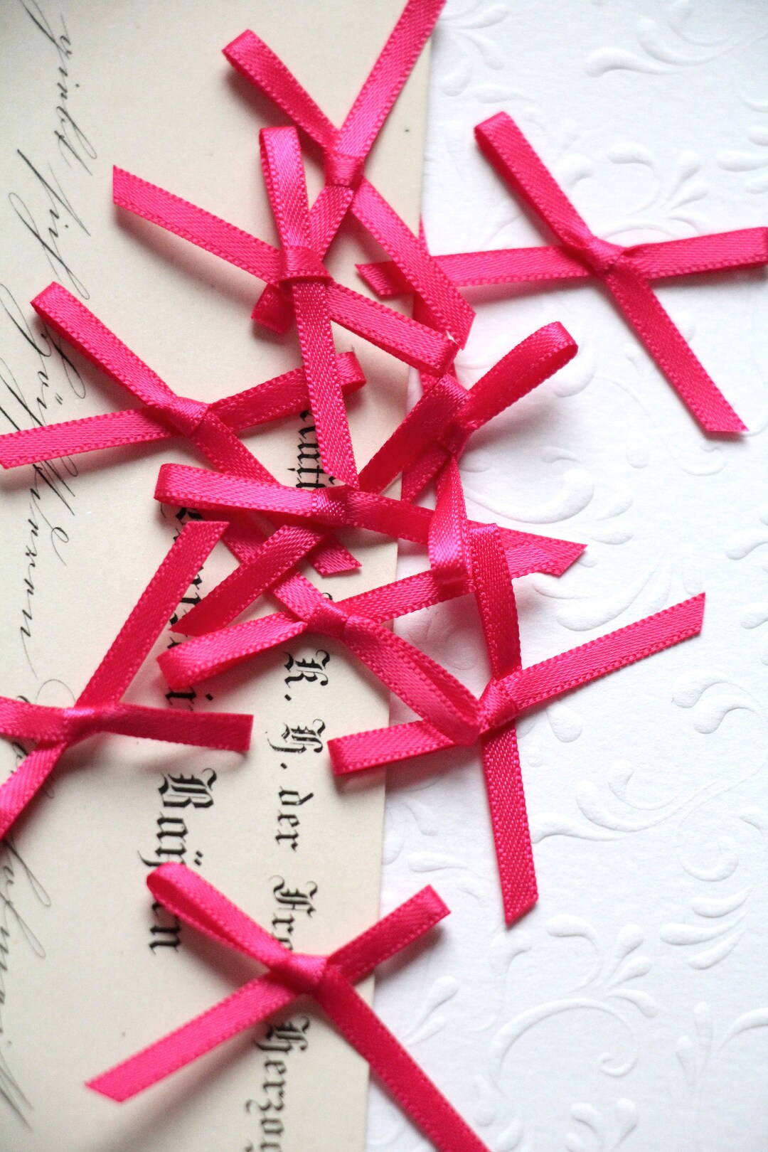 10 Mini Satin Bows 2.6 Cm Hot Pink NO. 175 Bows Scrapbooking Decoration ...