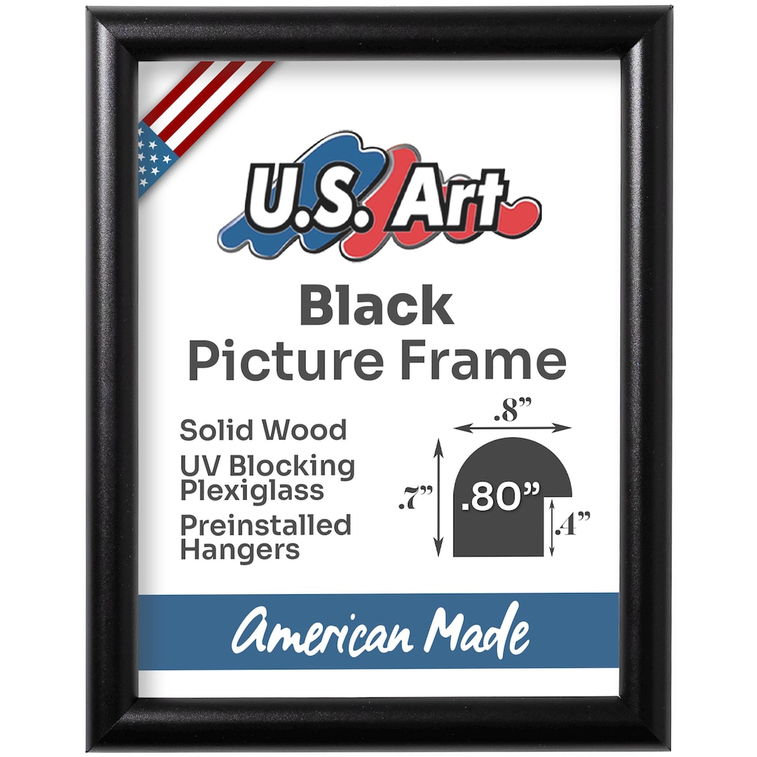 Black .80 Inch Rounded Solid Wood Picture Frame for Wall Decor ...