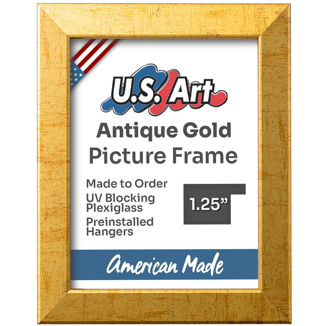 Antique Gold Picture Frame 1.25 Inch Flat Gold Art Frame Vintage Photo ...