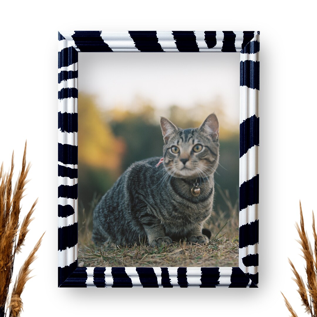 Animal Print Zebra Frame .75 Inch Solid Wood Black and White Art ...