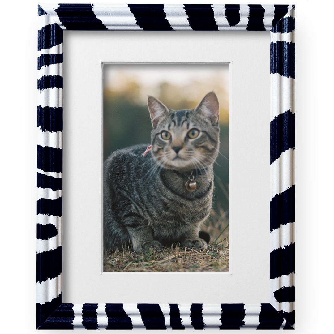 8x10 Zebra Print Picture Frame Matted to 5x7 for Wall Solid Wood Zebra ...
