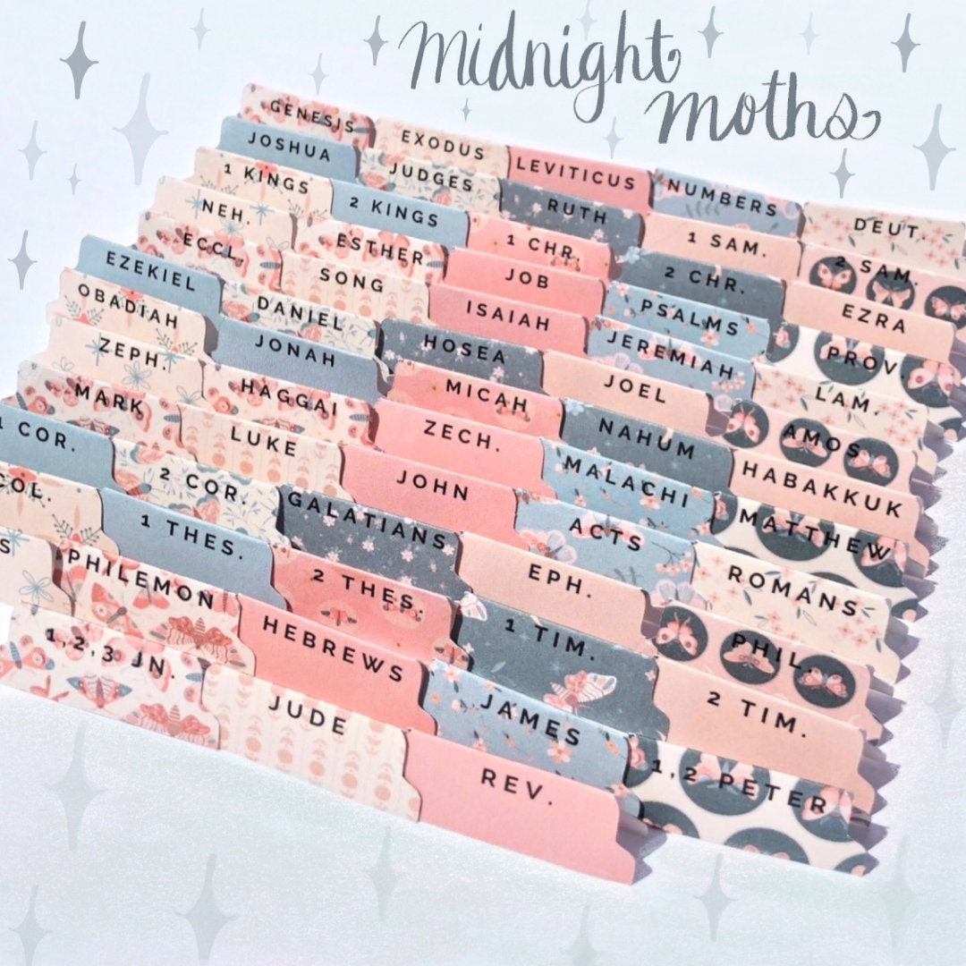 LAMINATED Midnight Moths Bible Tabs Colorful Bible Tabs - Etsy