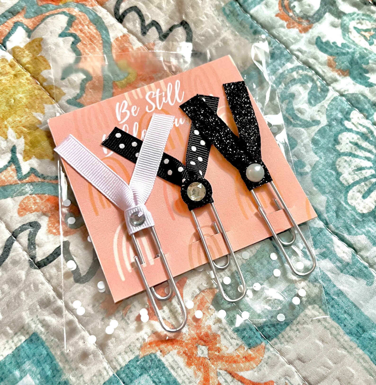 Classy Black & White Bookmark Set | Ribbon Bookmark Set | Paper Clip ...