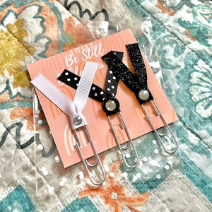 Classy Black & White Bookmark Set | Ribbon Bookmark Set | Paper Clip ...