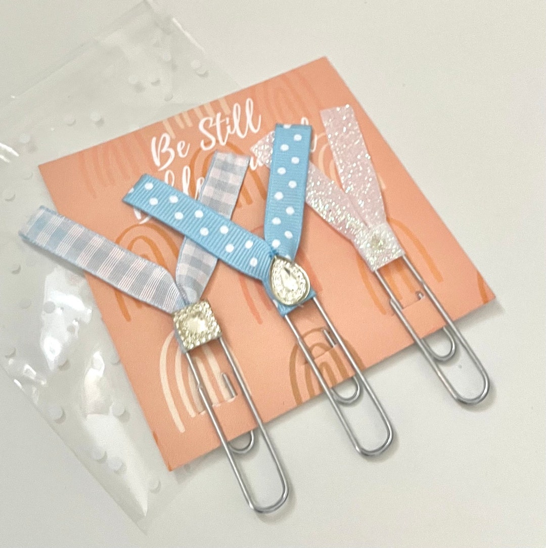 Classy Blue & White Bookmark Set | Ribbon Bookmark Set | Paper Clip ...