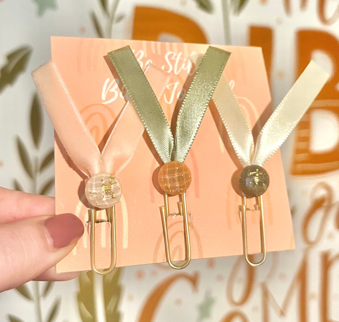 Neutral Orange and Sage Bookmark Set | Ribbon Bookmark Set | Paper Clip ...