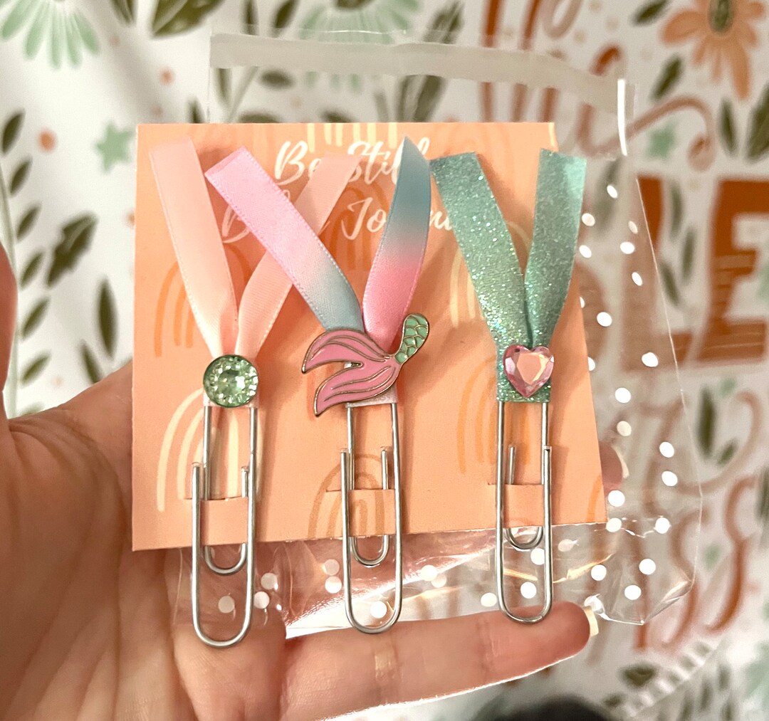 Mermaid Bookmark Set Ribbon Bookmark Set Paper Clip Bookmarks Bible ...