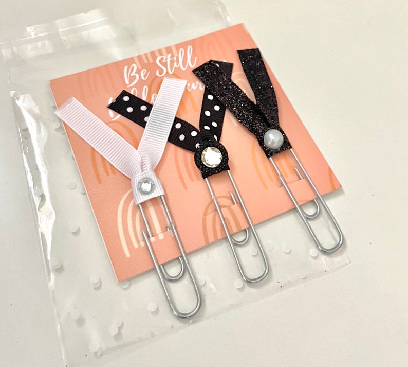 Classy Black & White Bookmark Set | Ribbon Bookmark Set | Paper Clip ...