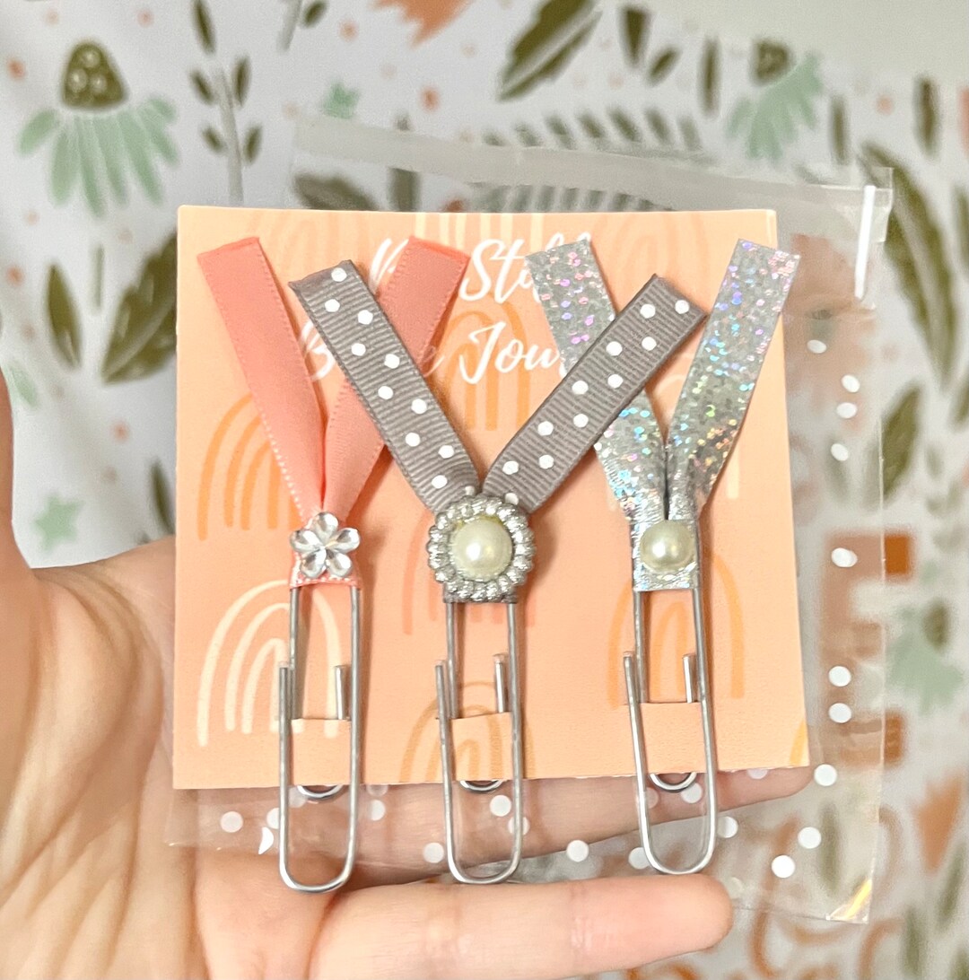 Peach Elegant Bookmark Set | Ribbon Bookmark Set | Paper Clip Bookmarks ...