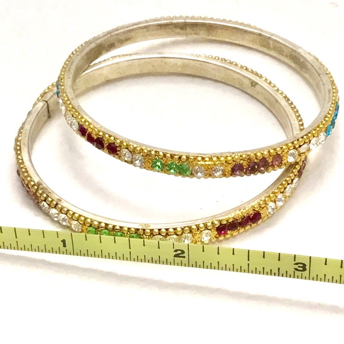 Two Multi Color Rhinestone Bangle Bracelets Gold Tone - Etsy