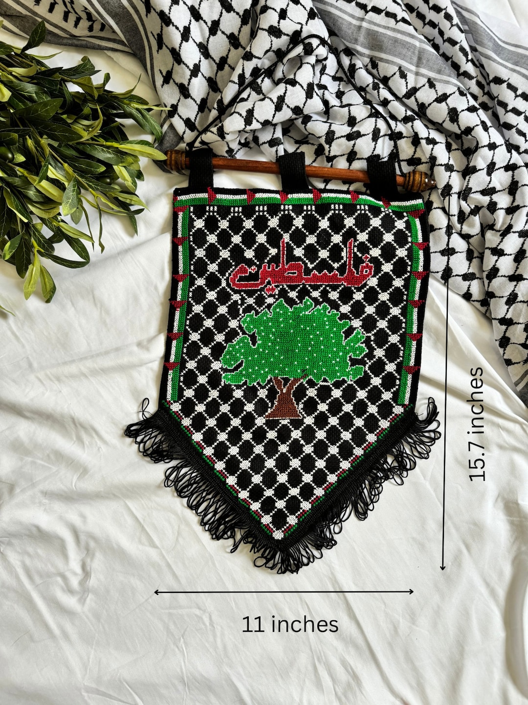 Palestine Keffiyeh and Olive Tree Tatreez| Black Fabric Wall Hanging ...