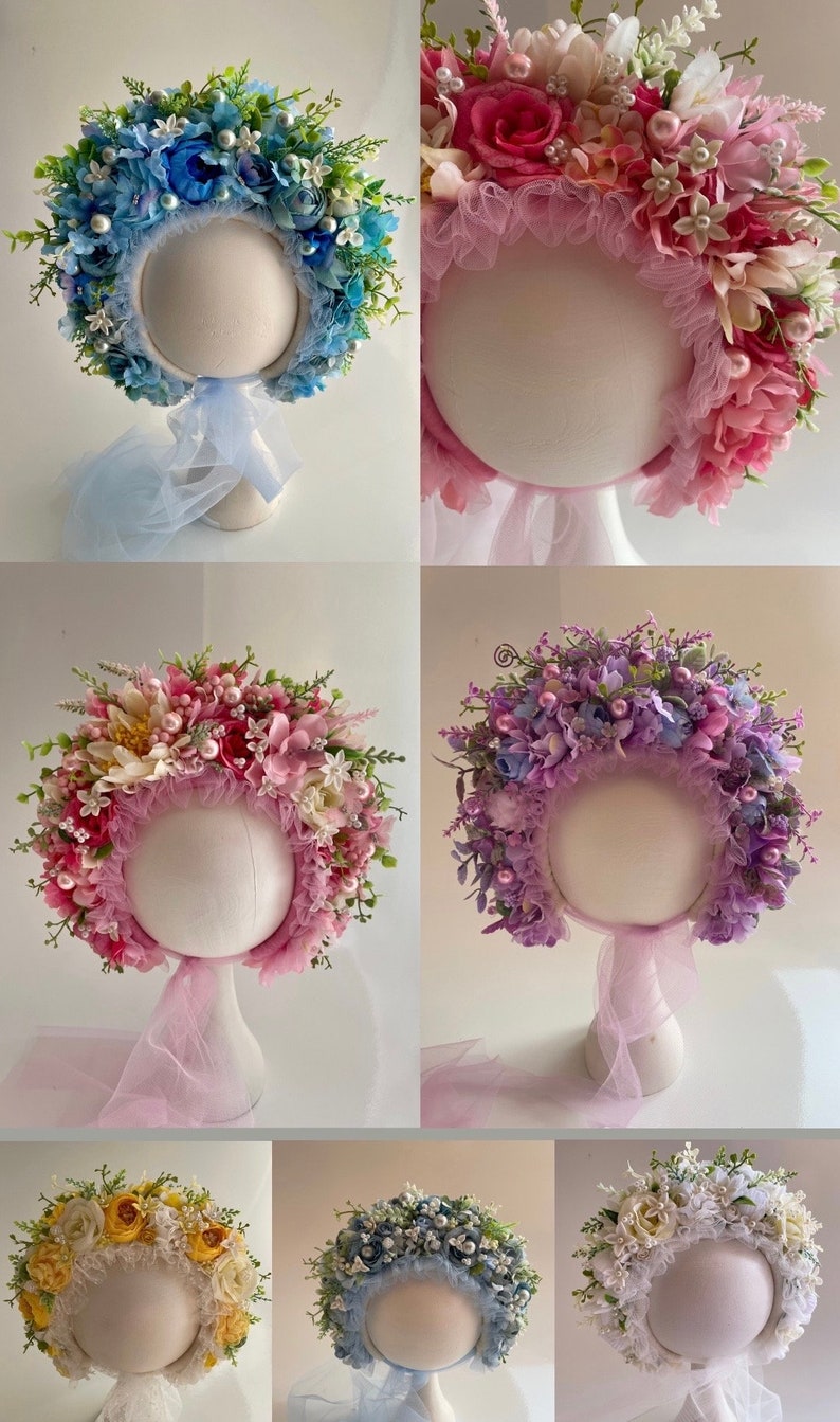 Floral Bonnet, Baby Floral Bonnet, Blue Sitter Bonnet , 1 Year Bonnet ...