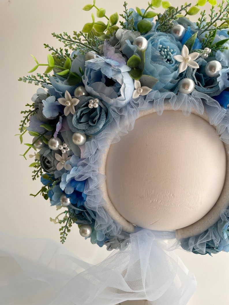 Floral Bonnet, Baby Floral Bonnet, Blue Sitter Bonnet , 1 Year Bonnet ...