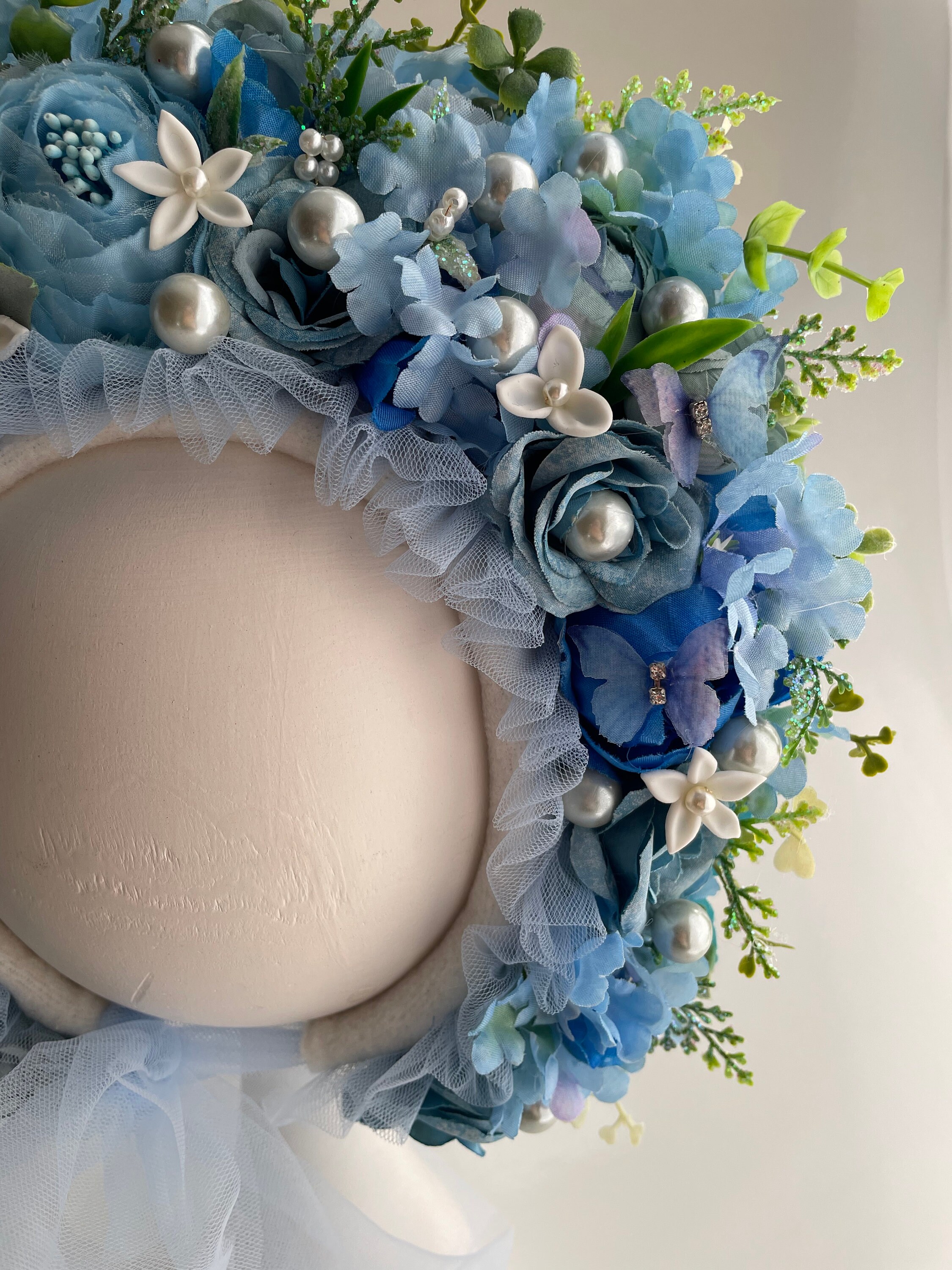 Floral Bonnet, Baby Floral Bonnet, Blue Sitter Bonnet , 1 Year Bonnet ...