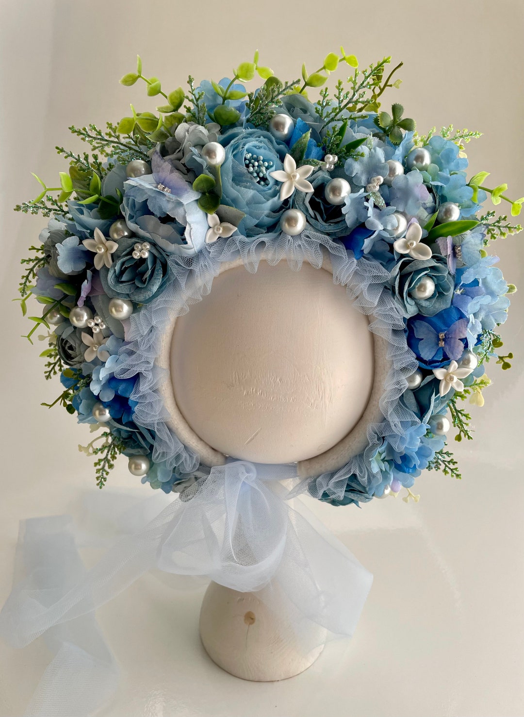 Floral Bonnet, Baby Floral Bonnet, Blue Sitter Bonnet , 1 Year Bonnet ...