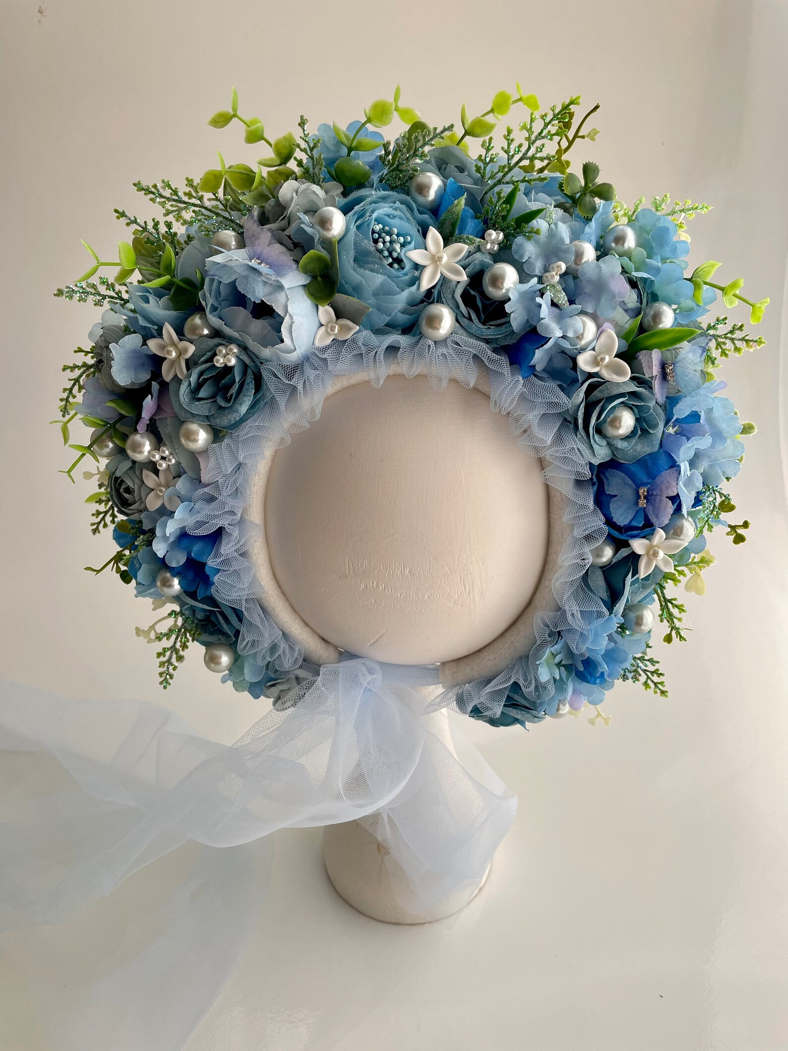 Floral Bonnet, Baby Floral Bonnet, Blue Sitter Bonnet , 1 Year Bonnet ...