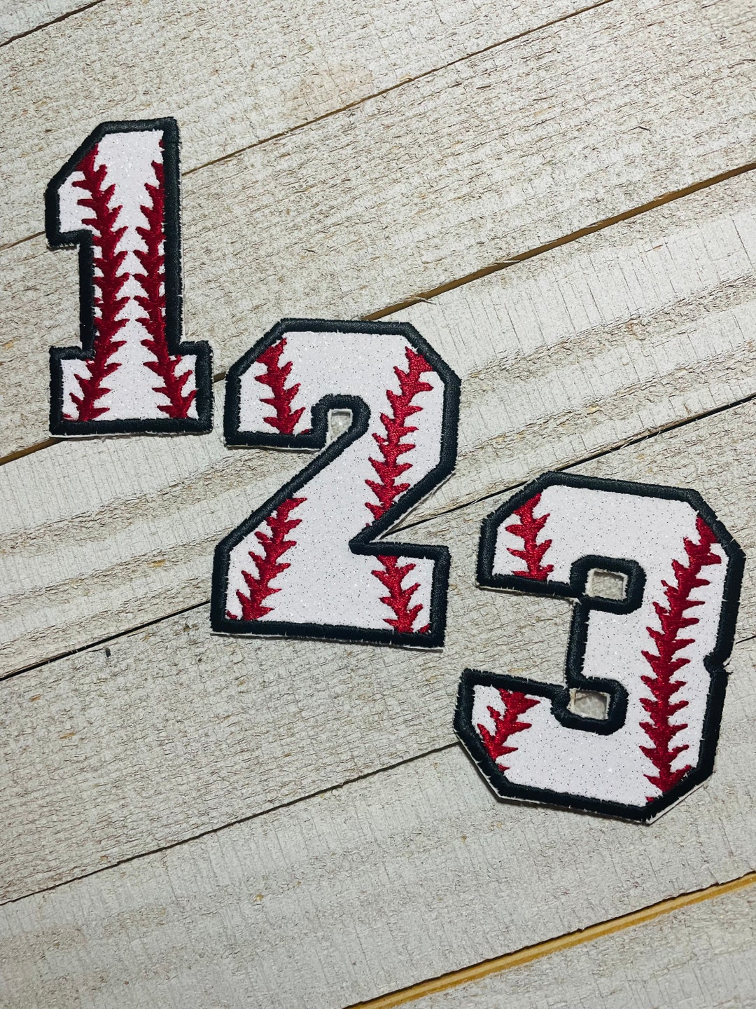 Baseball Softball Numbers Embroidered Iron on Patch Glitter 90s Kids ...