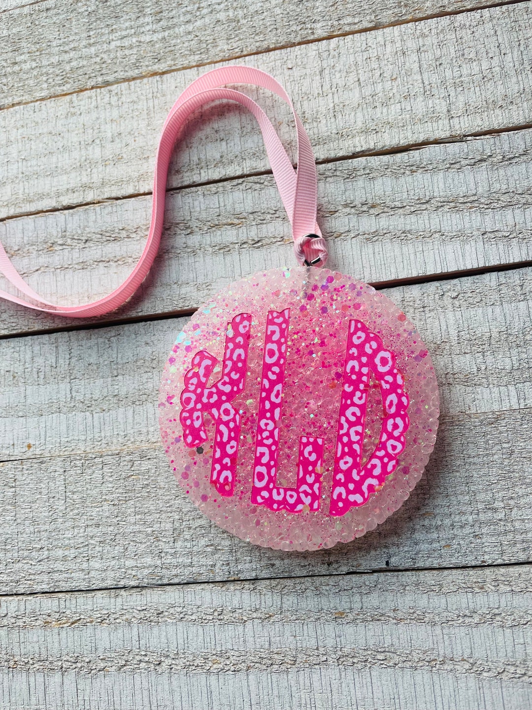 Monogram Car Freshie | Pink Leopard Print | Pink Glitter | Car Bling ...