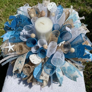 Beach Centerpiece, Beach Wreath, Beach Decor, Beach Deco Mesh ...