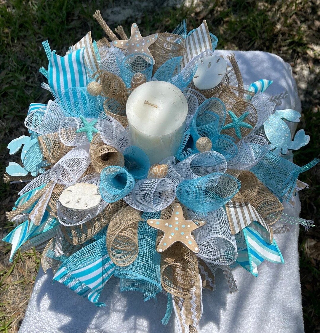 Beach Centerpiece, Beach Wreath, Beach Decor, Beach Deco Mesh ...