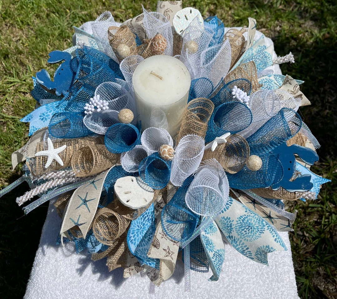 Beach Centerpiece, Beach Wreath, Beach Decor, Beach Deco Mesh ...