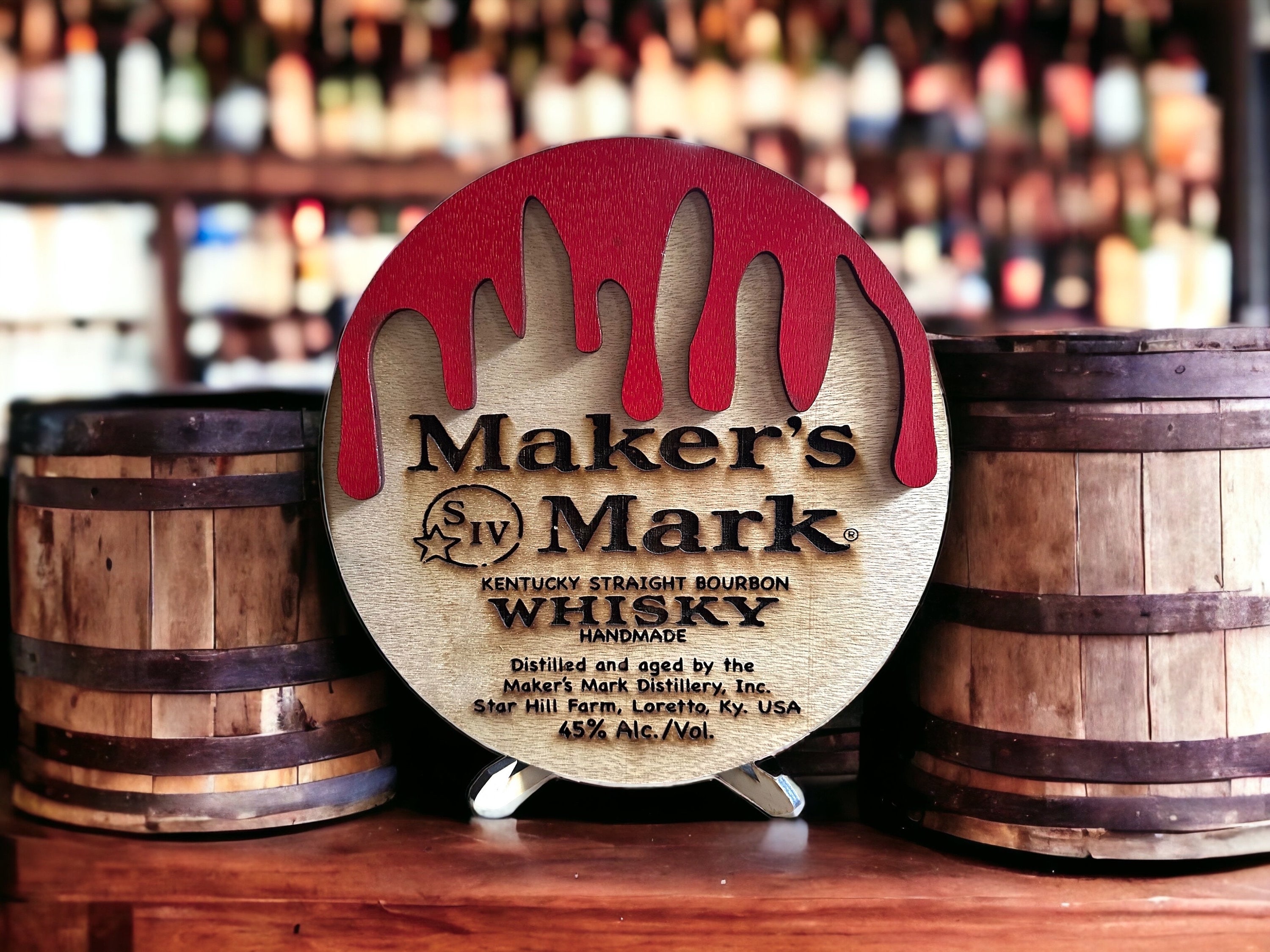 Maker's Mark Kentucky Straight Bourbon Whiskey Barrel Top Shaped Sign ...