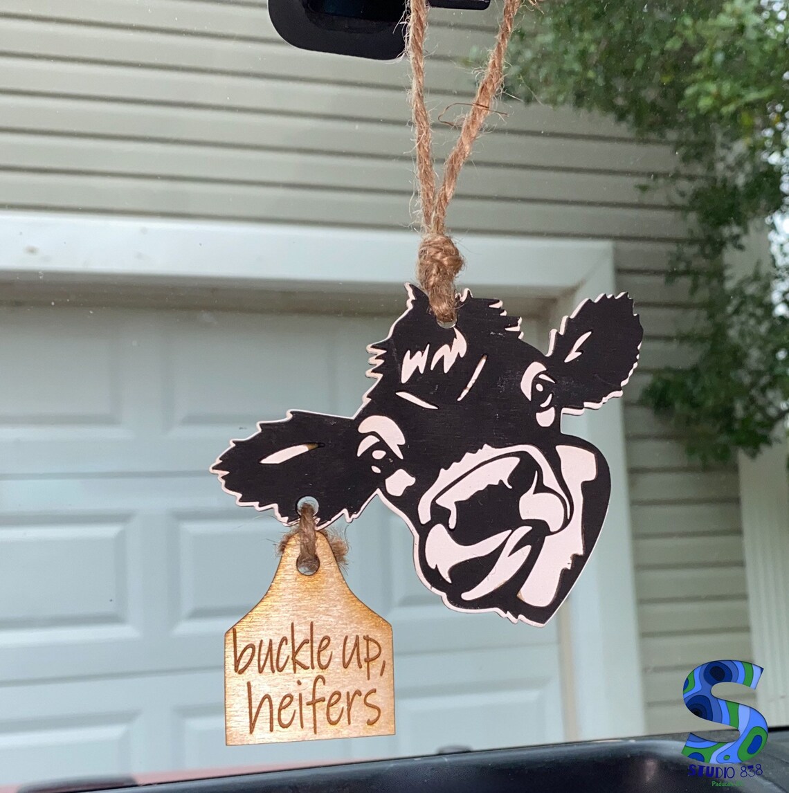 Buckle Up, Heifers! Cow Rear View Mirror Car Charm SVG Cut File Digital ...