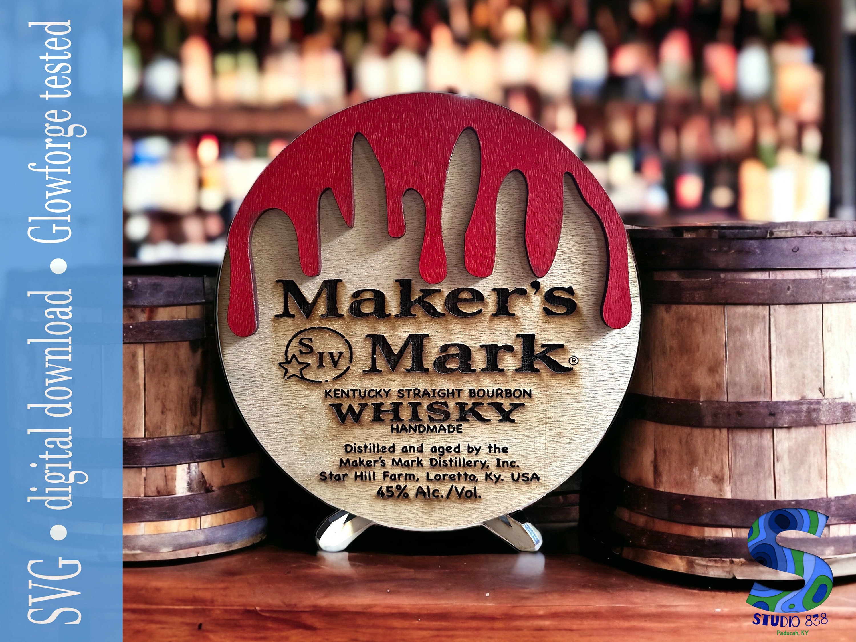 Maker's Mark Kentucky Straight Bourbon Whiskey Barrel Top Shaped Sign ...